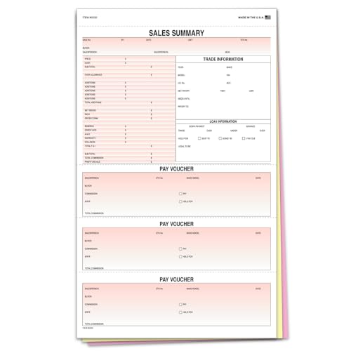 3-Part Sales Summary Forms – Carbonless Snap-Out Sheets 100-Pack USA ...