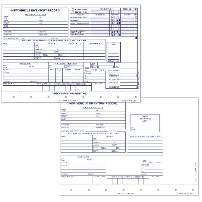 New Vehicle Inventory Cards - 2-Part Snap-Out Form – Microtec