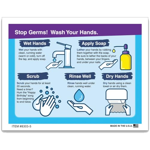 Wash Your Hands Sticker Durable Vinyl Hygiene Reminder Decal5.5"x4.25 ...