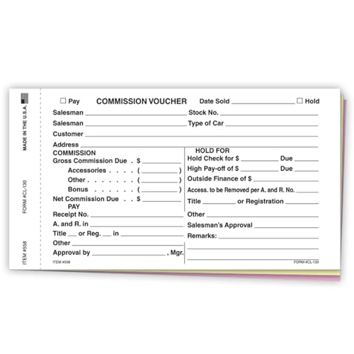 Commission Voucher Gross/Net 3‑Part NCR Forms – 7.75″×4.25″ Carbonless ...